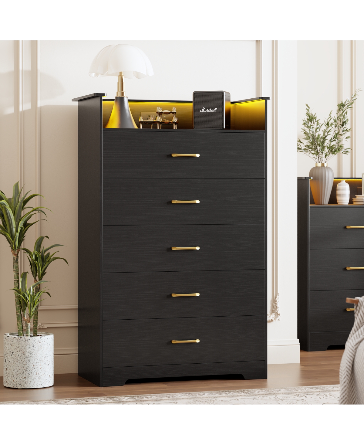 Click here for gaomon 5-Drawer Wooden Dresser with Led Lights and... prices