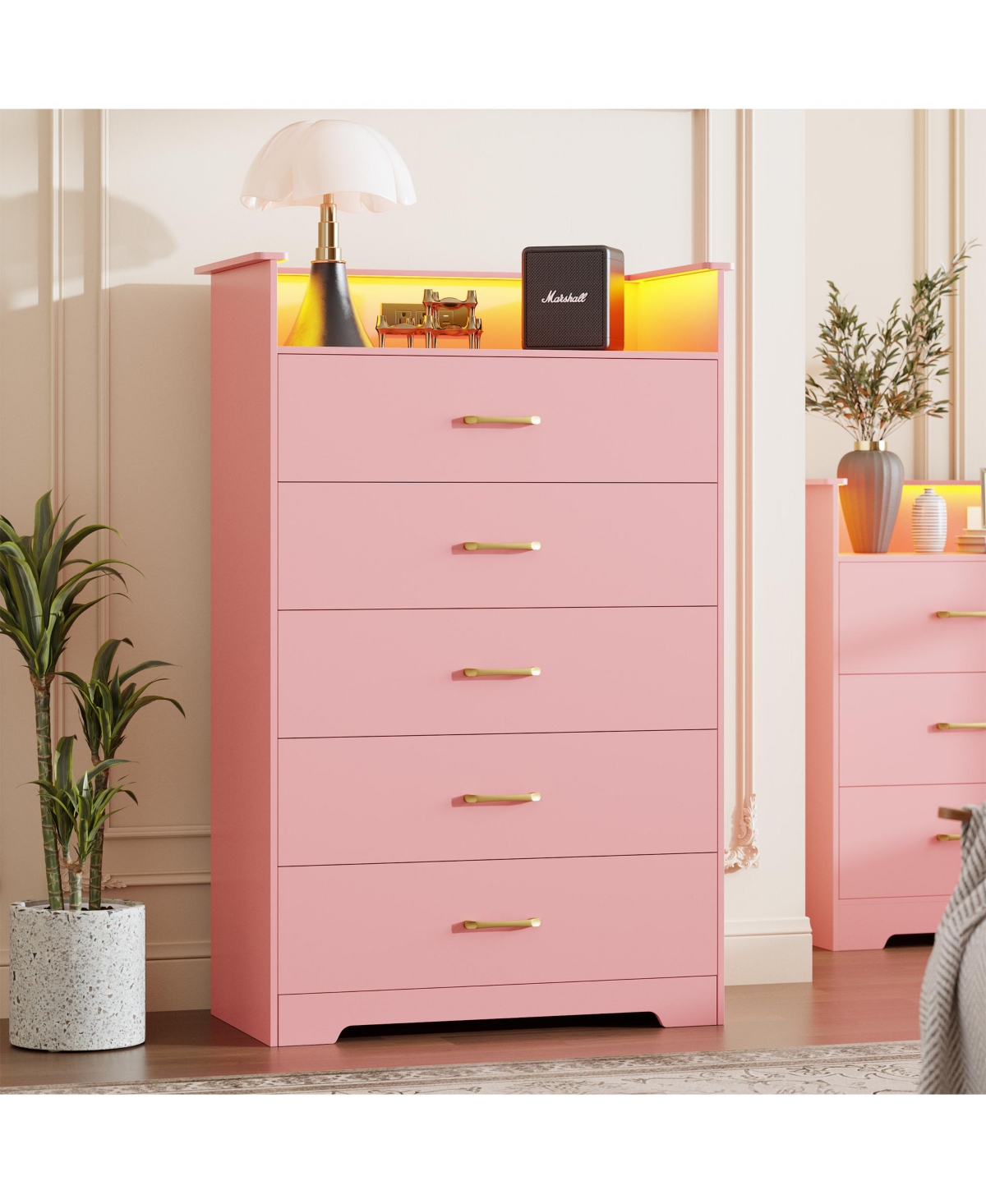 Click here for gaomon 5-Drawer Wooden Dresser with Led Lights and... prices
