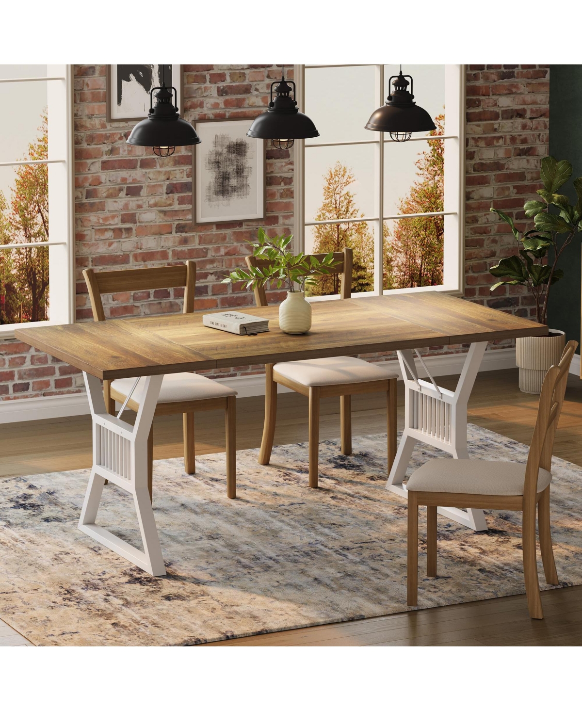 Click here for homfan Farmhouse Dining Table for 4 to 6  Rectangu... prices