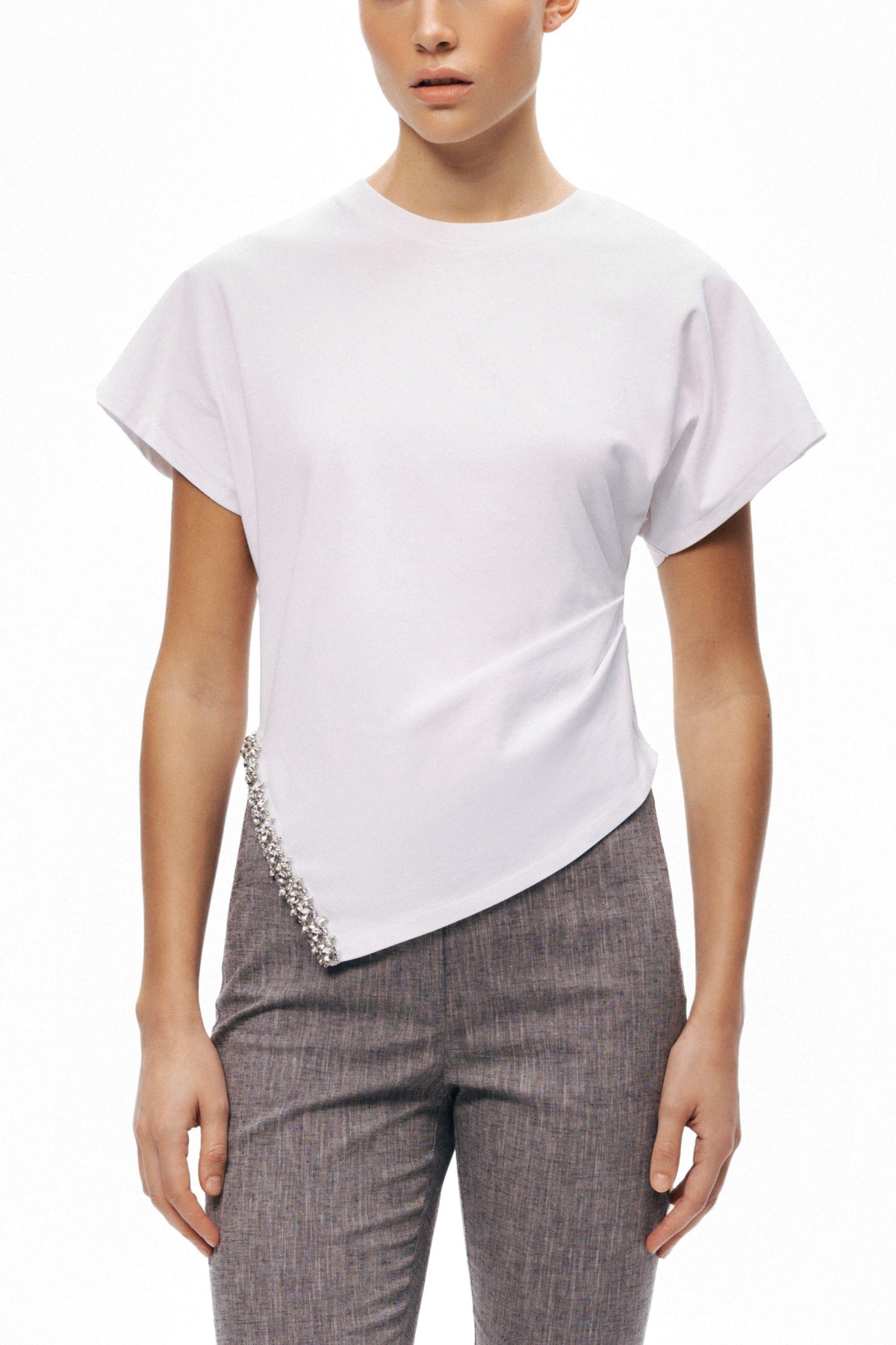 Click here for Nocturne Womens Embellished Asymmetric T-Shirt - O... prices