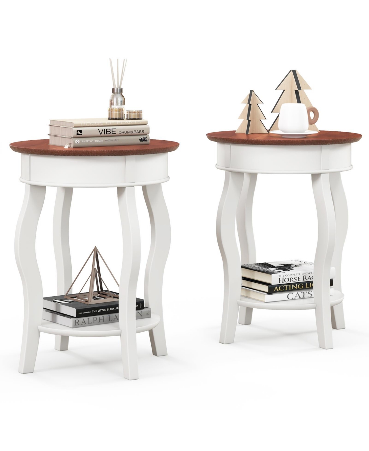 Click here for Gymax 2PCS 2-Tier Side Table w/ Storage Wooden Nig... prices