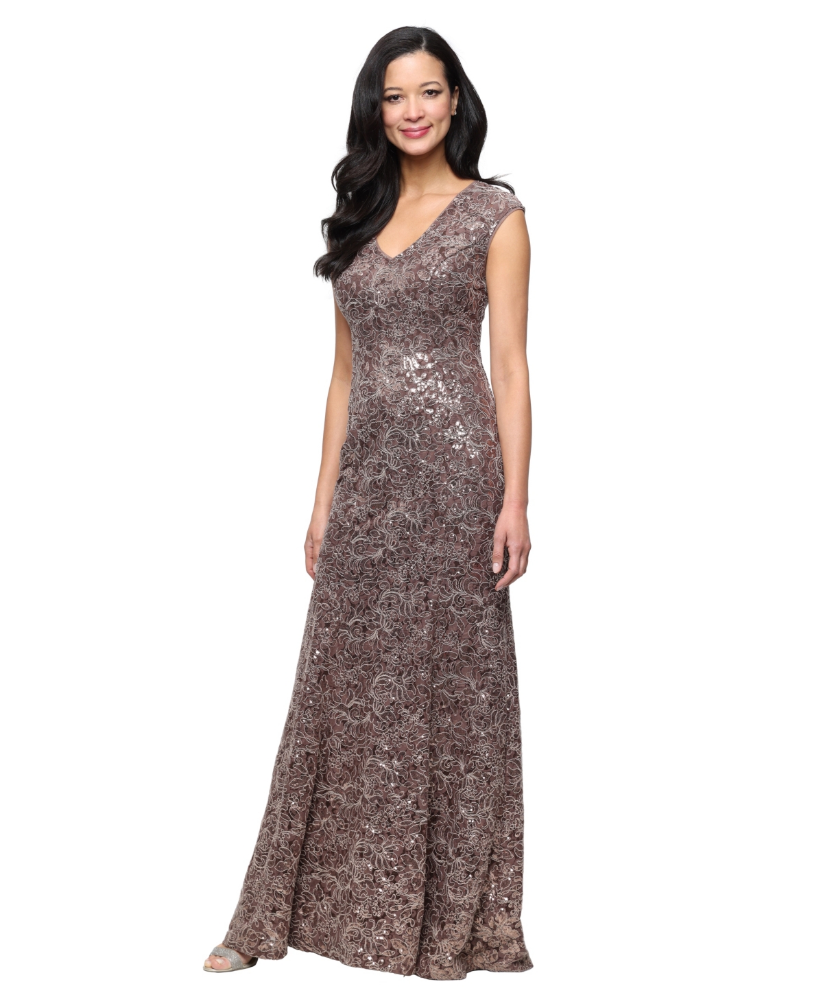 Click here for Alex Evenings Petite Nylon-Blend Corded Lace V-Nec... prices