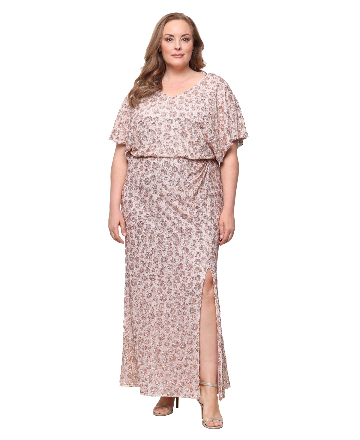Click here for Alex Evenings Plus Size V-Neck Sequin Dress - Rose... prices