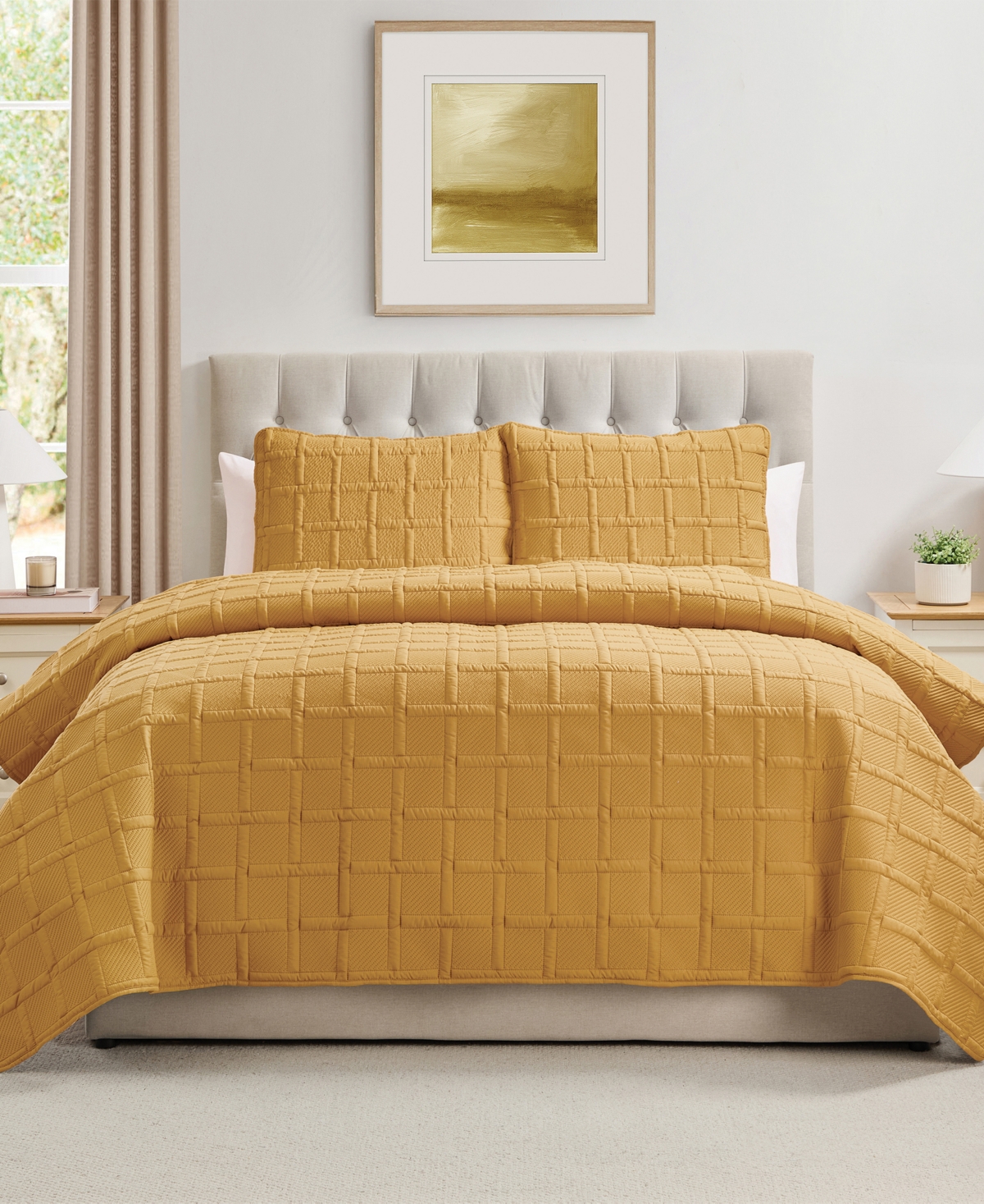 Click here for Vcny Home Solid Square 3-Piece Quilt Set  King - Y... prices