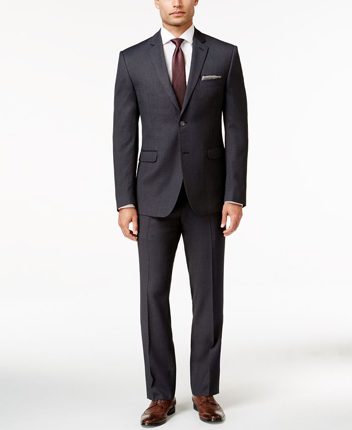 Perry Ellis Portfolio Charcoal Textured Pindot Slim-Fit Suit - Macy's