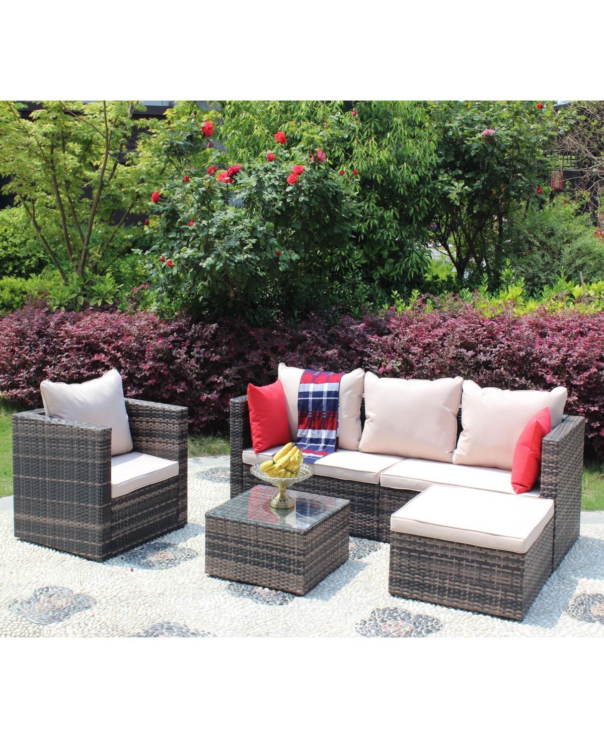 Click here for Clihome 4 Piece Outdoor Rattan Conversation Sofa S... prices