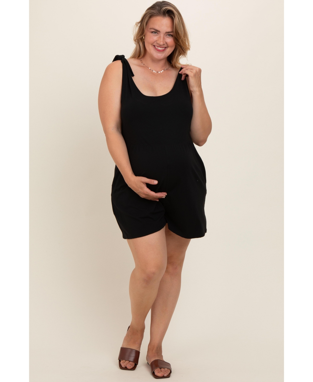 Click here for Pinkblush Plus Size Black Knot Strap Romper - Blac... prices