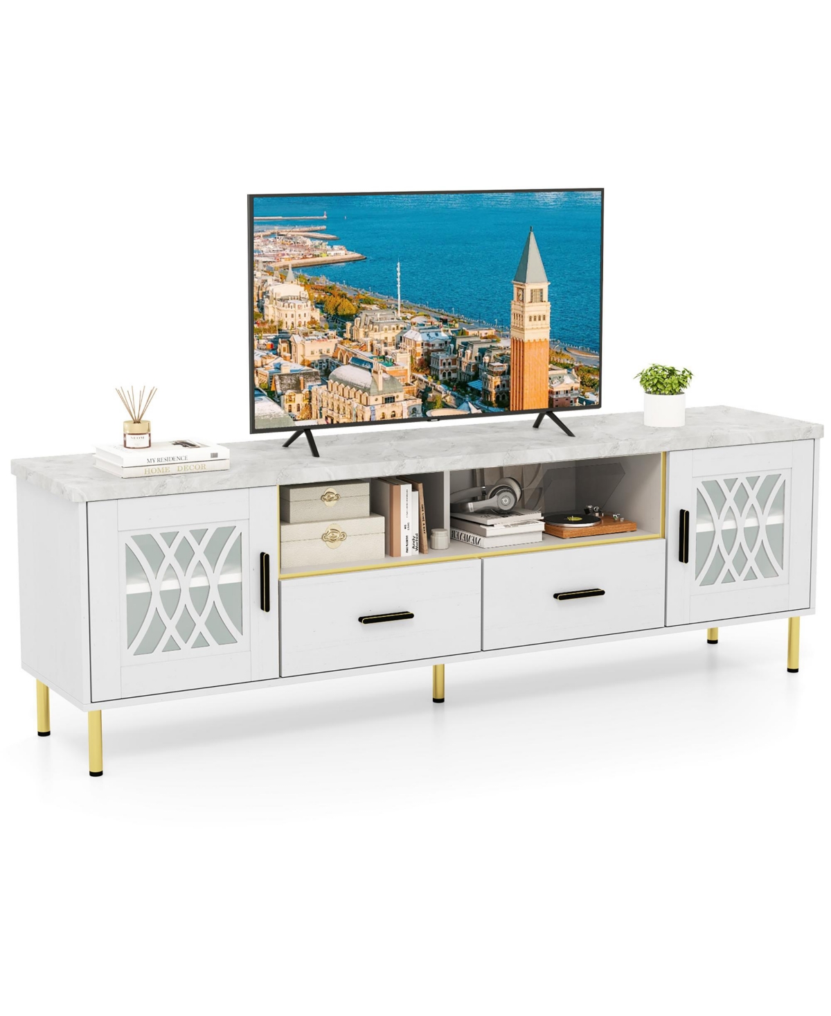 Click here for Gymax Modern Faux Marble Entertainment Center 71-I... prices