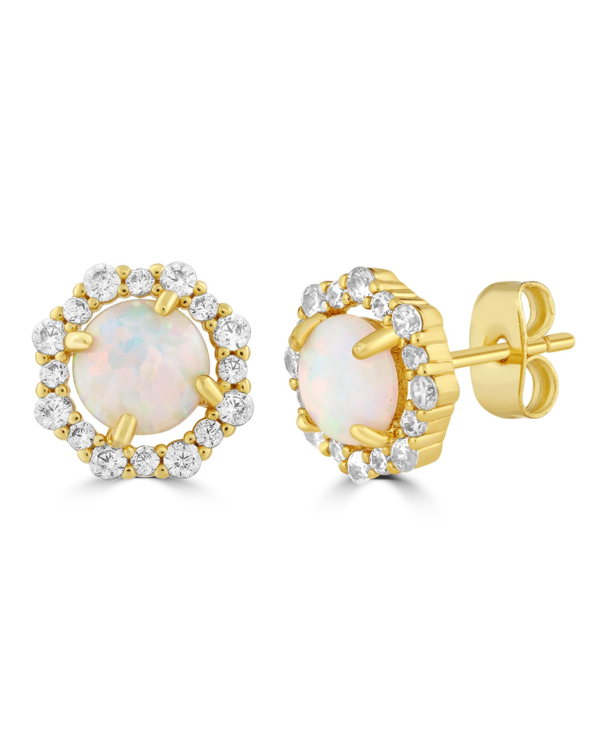 Click here for Simona Elegant Round White Opal Halo Cz Studs - Go... prices