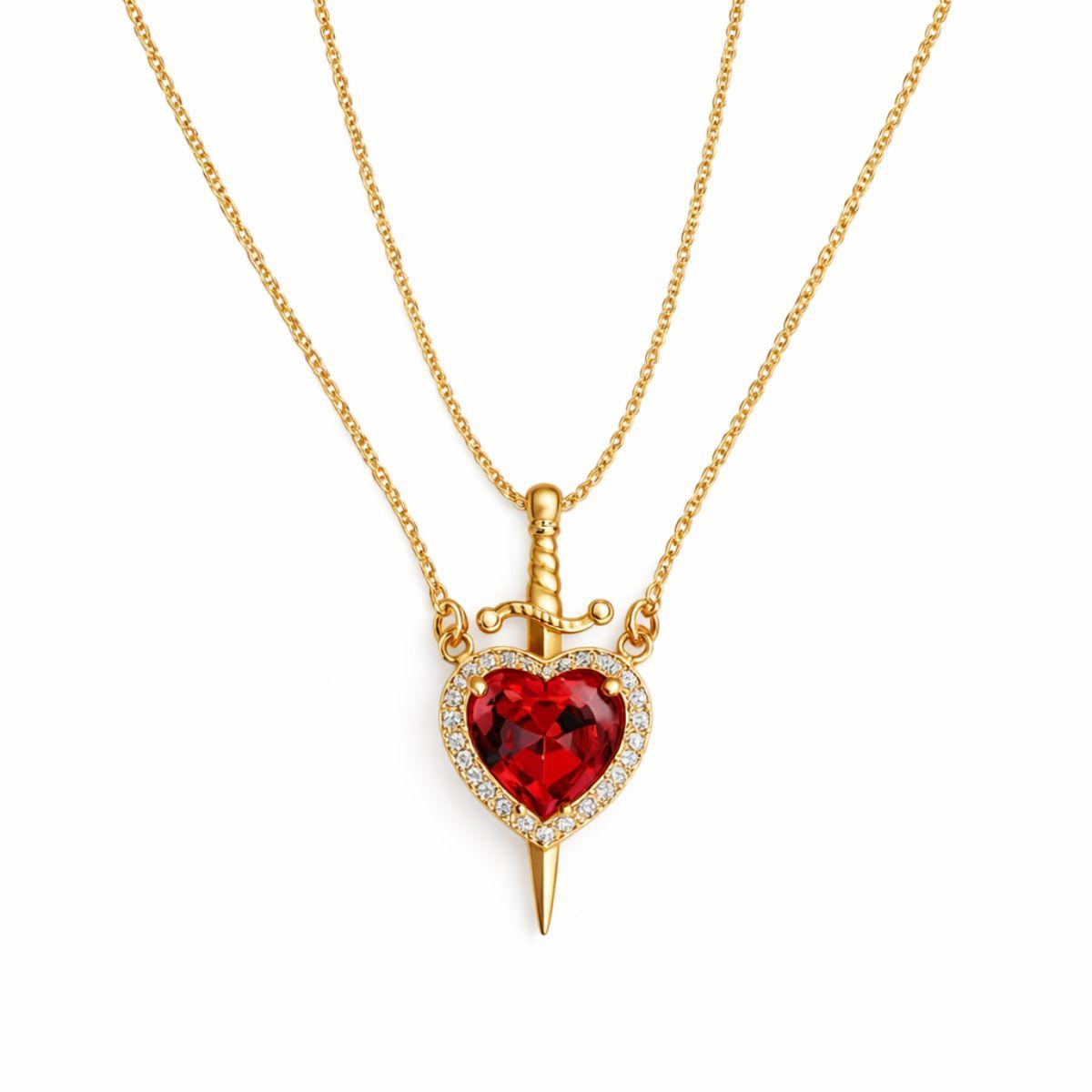 Click here for Rebl Jewelry Gold Heart and Dagger 2-Piece Necklac... prices