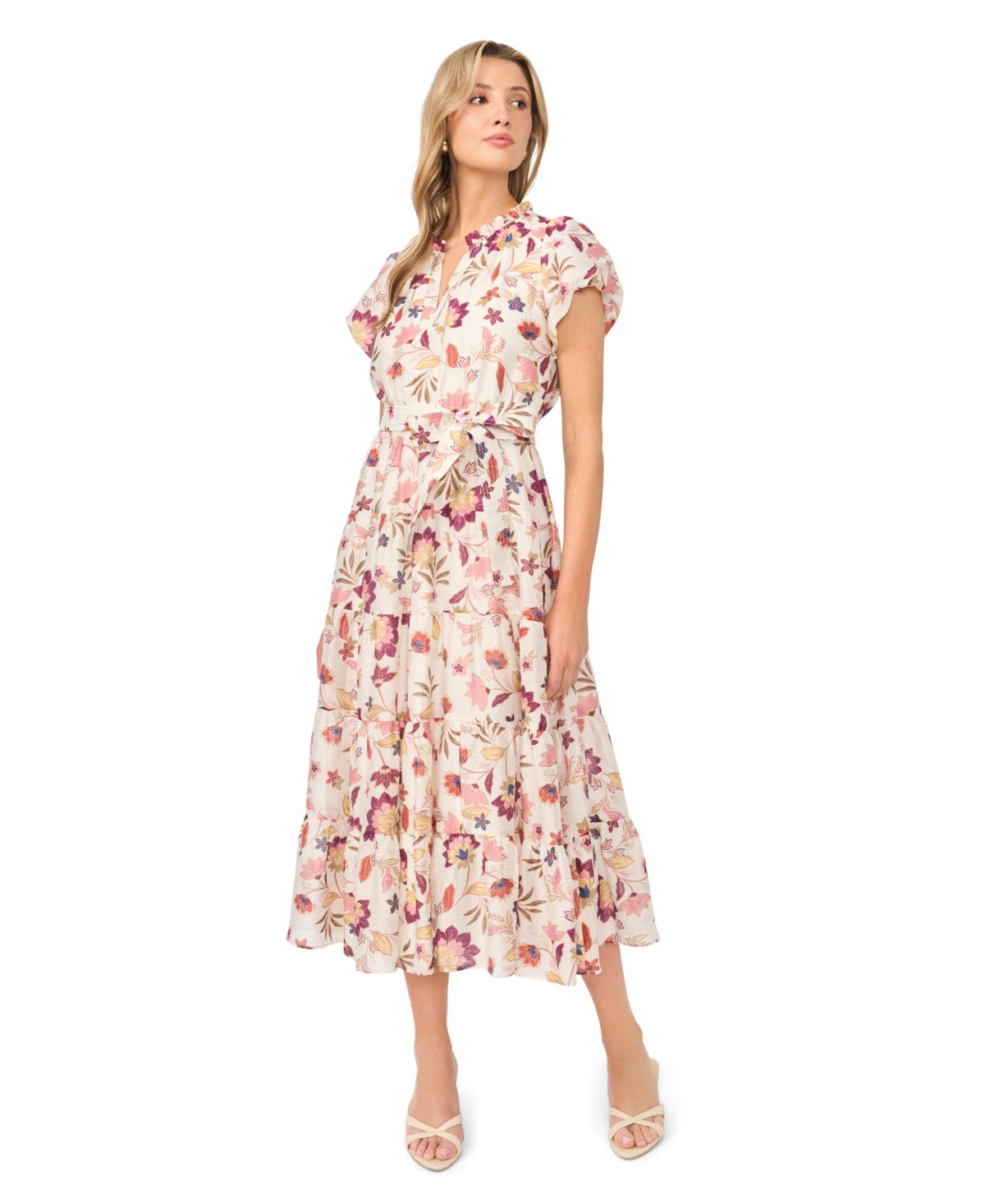 Click here for Vince Camuto Womens V-Neck Puff-Sleeve Midi Dress... prices