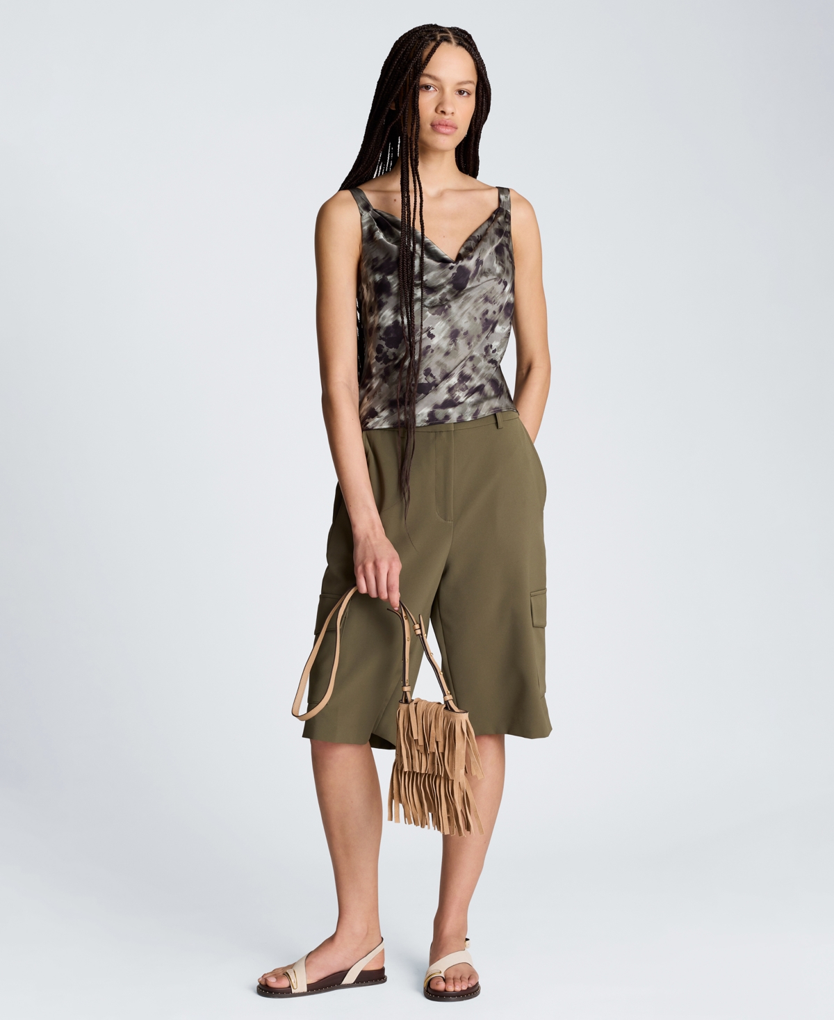 Click here for Kenneth Cole Womens Printed Cowl Neck Cropped Cami... prices