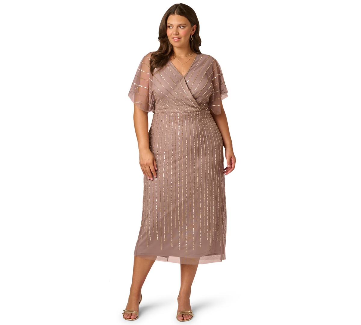 Click here for Adrianna Papell Plus Size Surplice Neck Midi Dress... prices