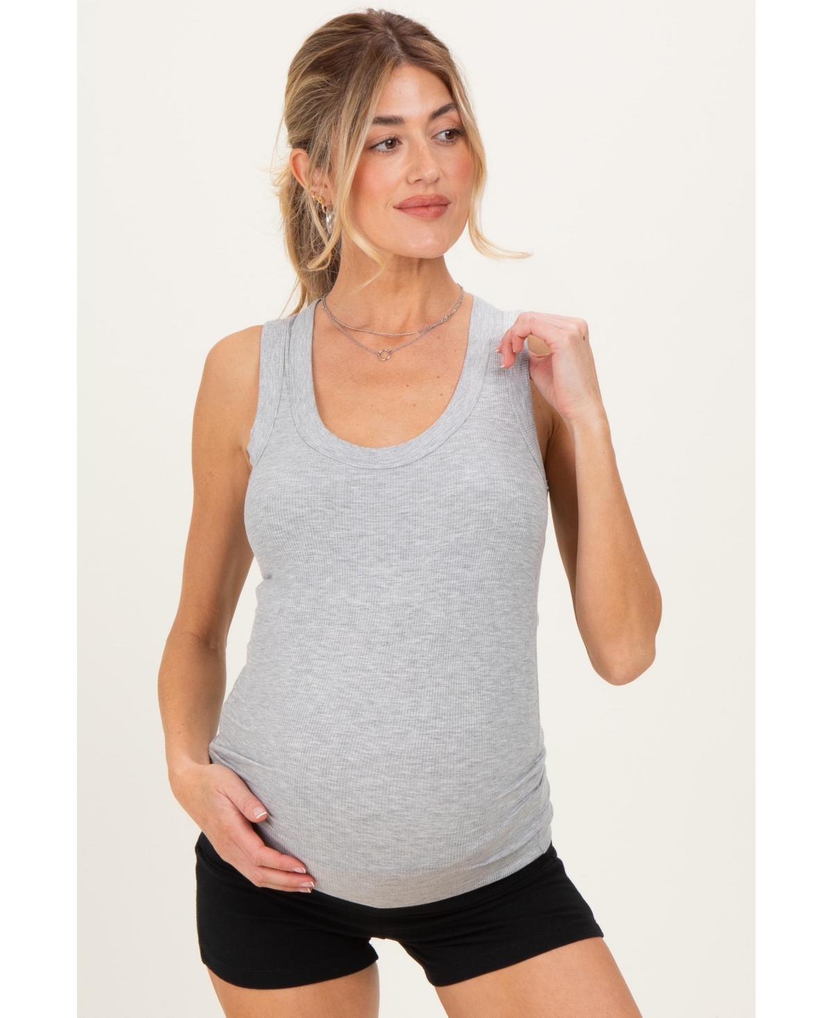 Click here for Pinkblush Maternity Heather Grey Ribbed Scoop Neck... prices