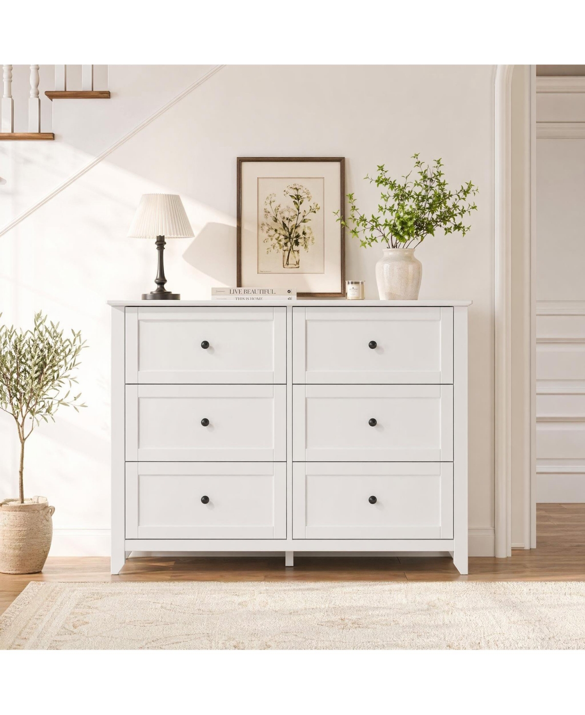 Click here for homfan Farmhouse 6-Drawer Tall Dresser  Wood Stora... prices