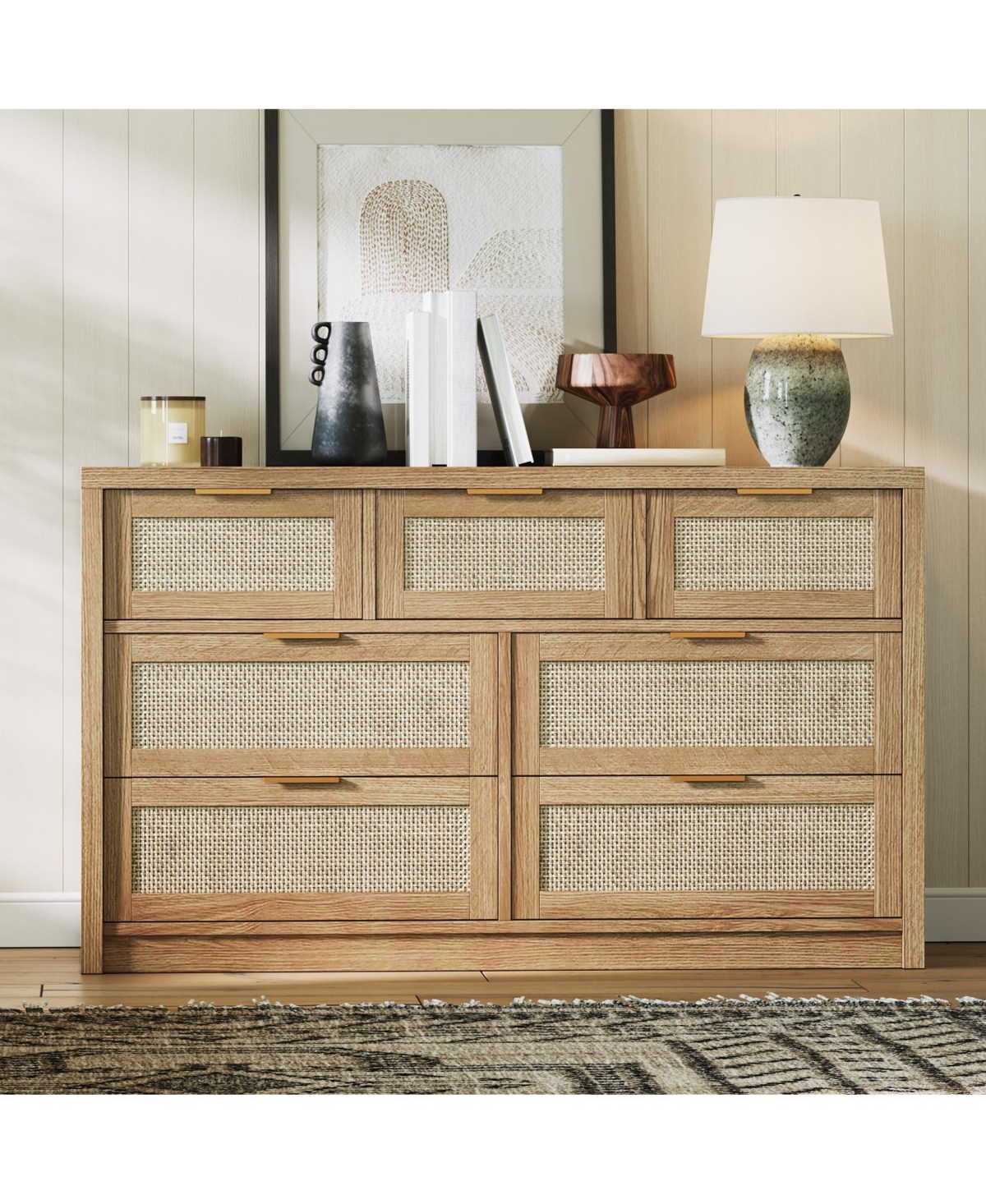 Click here for homfan Wide Boho Rattan Dresser with 7 Drawers  Mo... prices