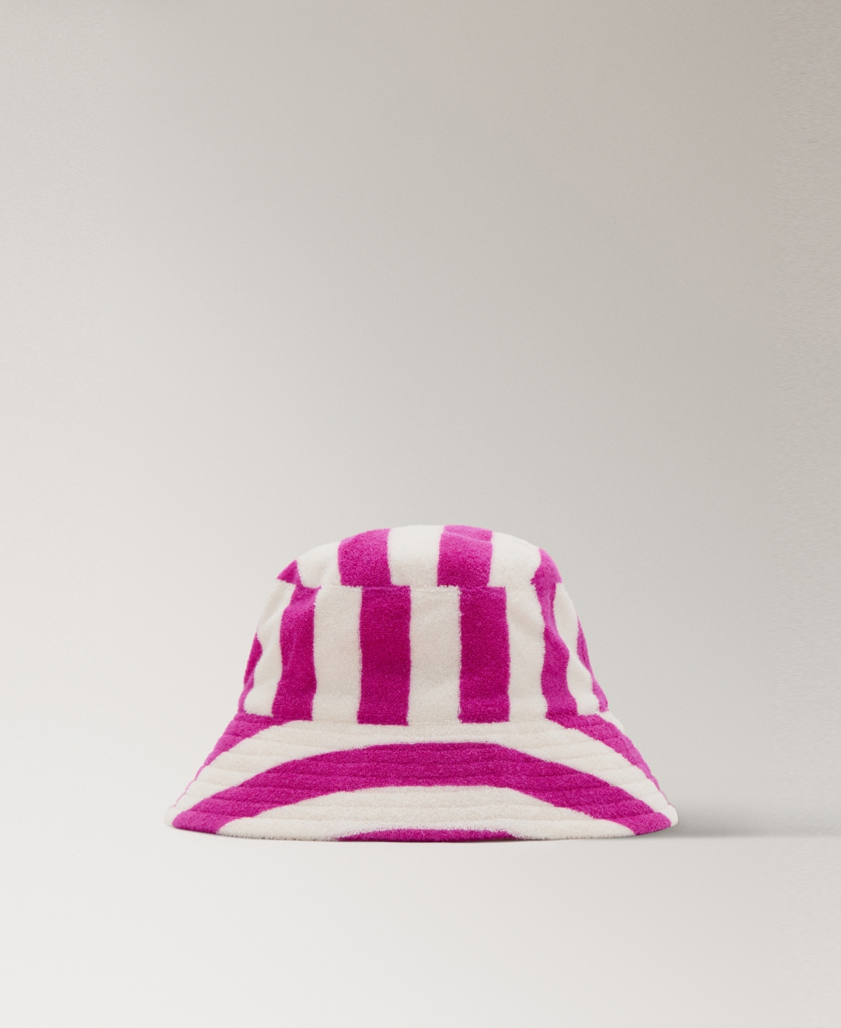 Click here for Mango Womens Striped Cotton Terry Bucket Hat - Fuc... prices