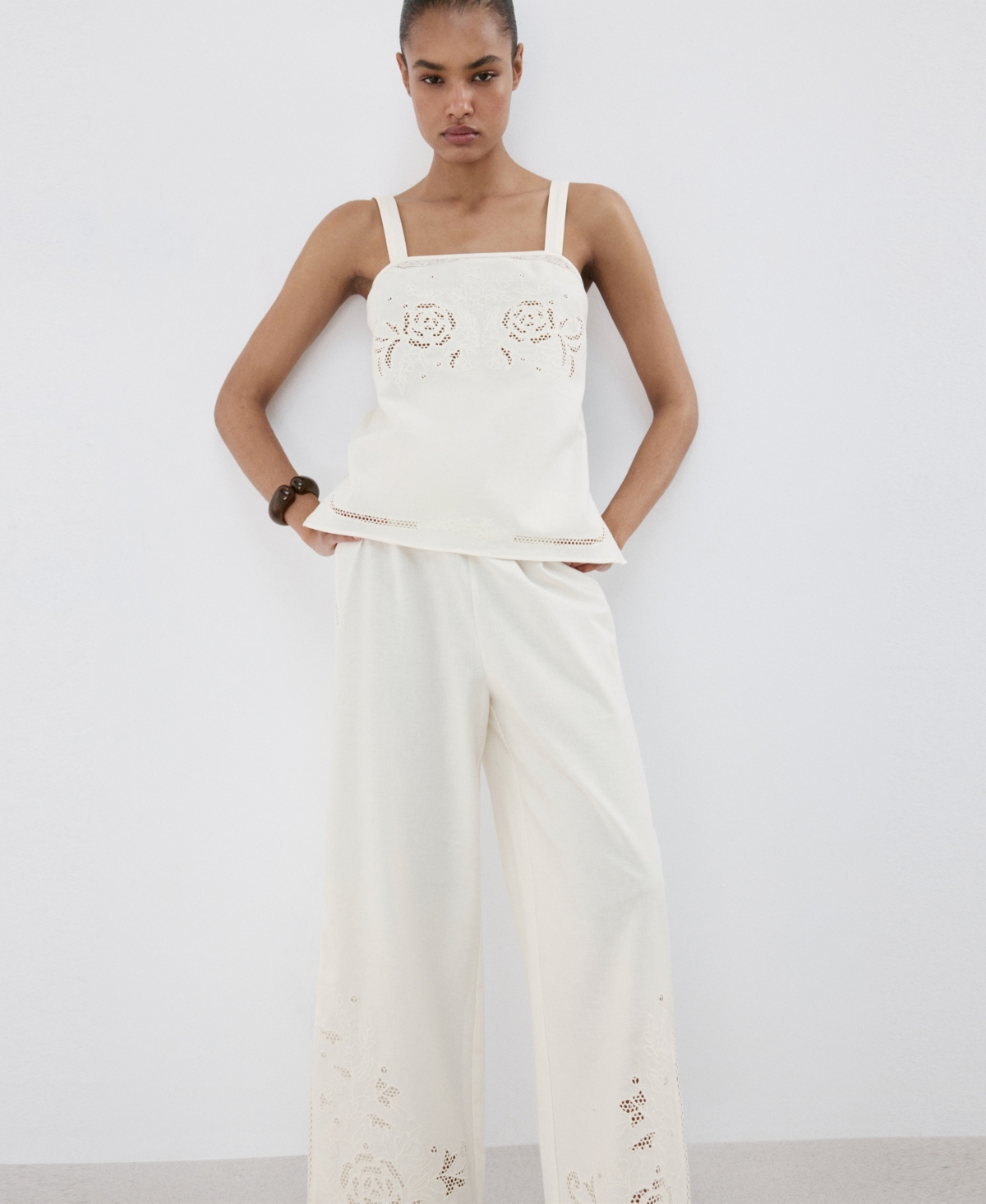 Click here for Mango Womens Openwork-Embroidered Palazzo Pants -... prices