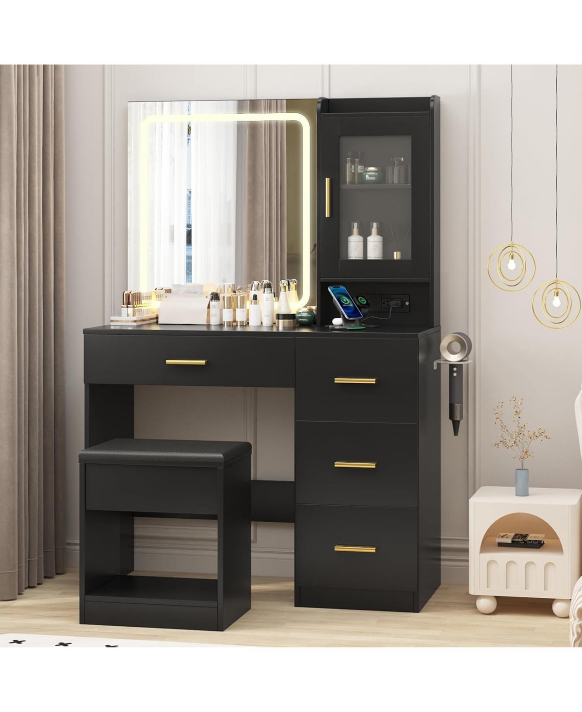 Click here for gaomon ModernVanity Desk with Led Mirror â 3-Col... prices