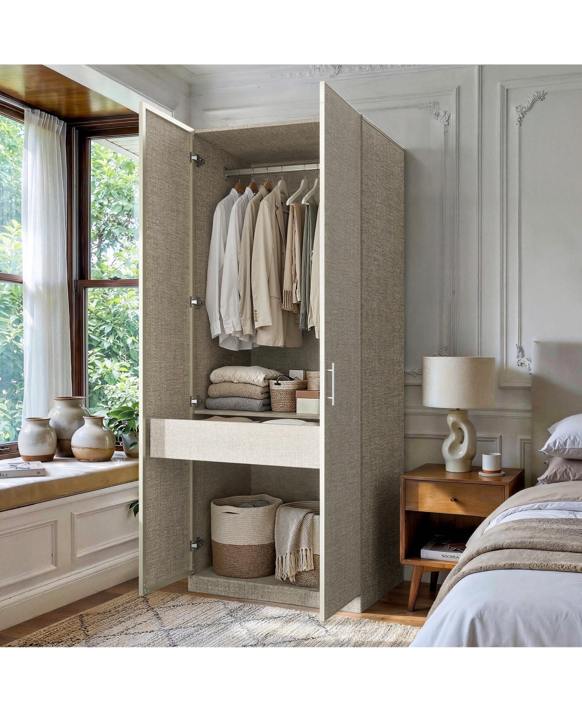 Click here for Homsee Linen Finish 2-Door Wardrobe - 31.5x23.6x77... prices