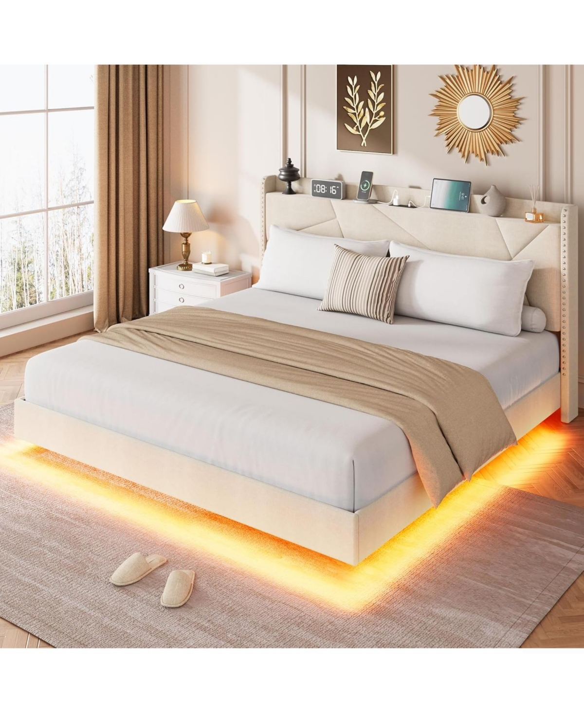 Click here for gaomon Led Bed Frame with Storage Headboard and Dr... prices