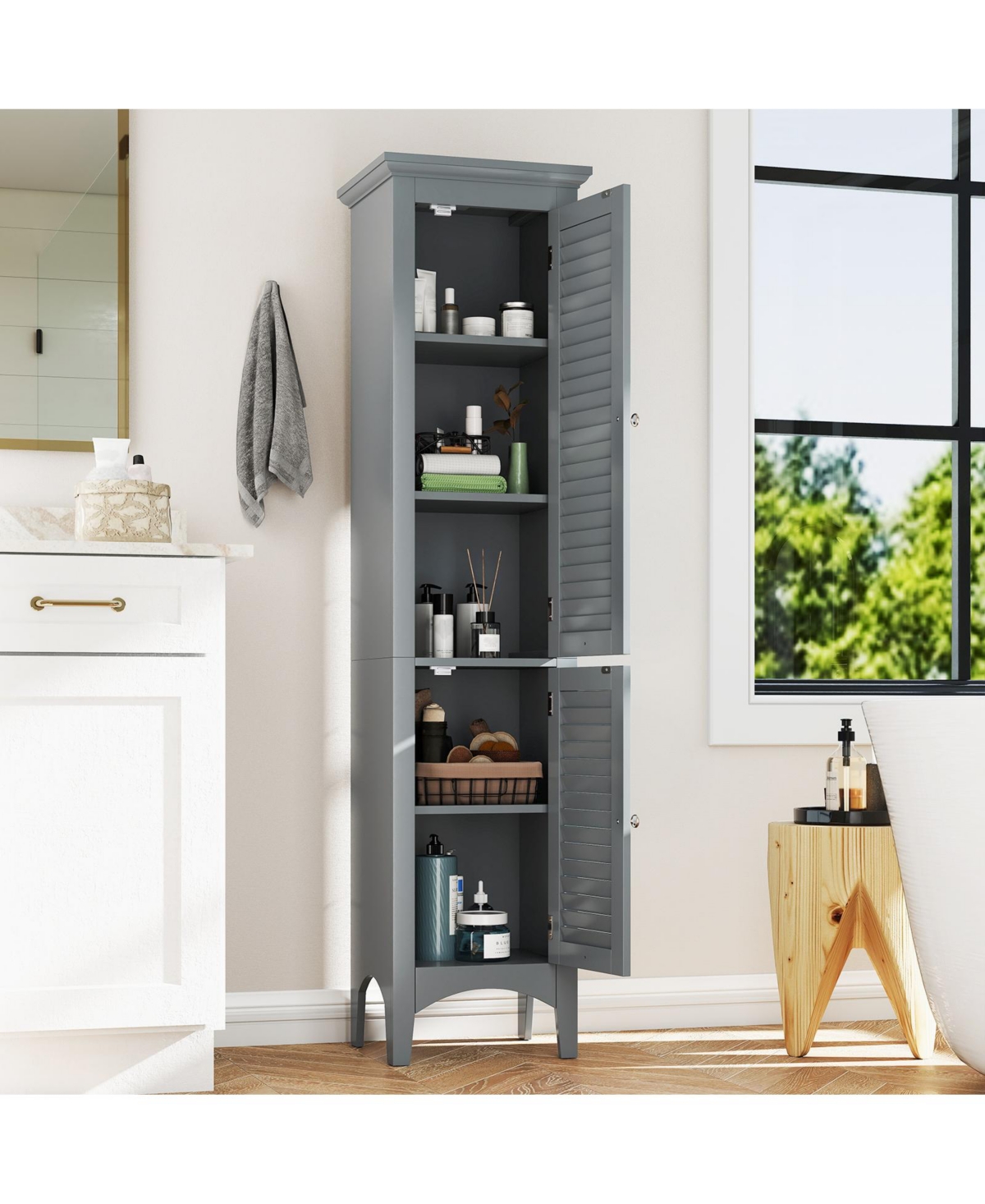 Click here for sumyeg Tall Bathroom Floor Storage Cabinet with Sh... prices