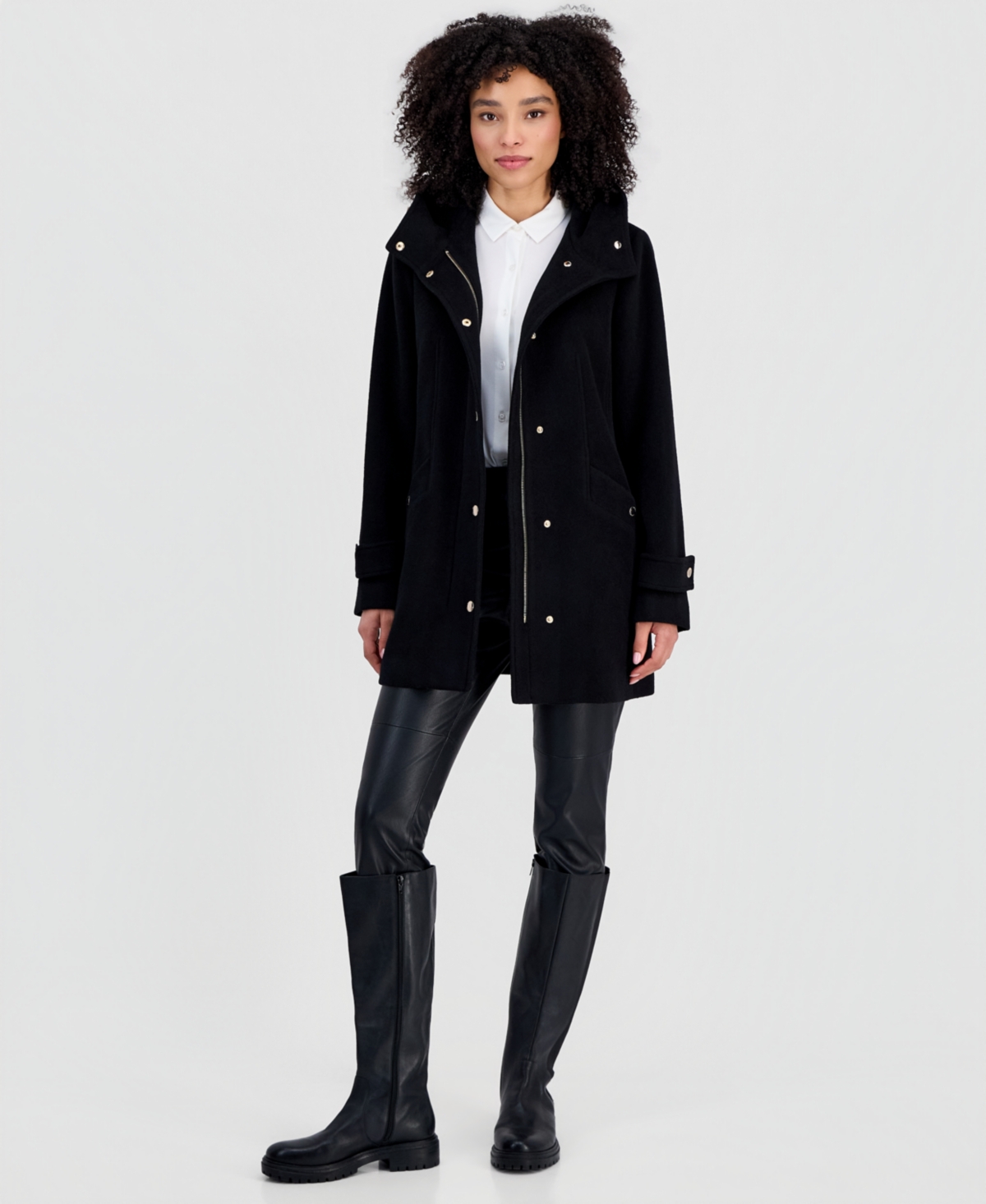 Click here for Michael Kors Petite Hooded Button-Front Wool-Blend... prices