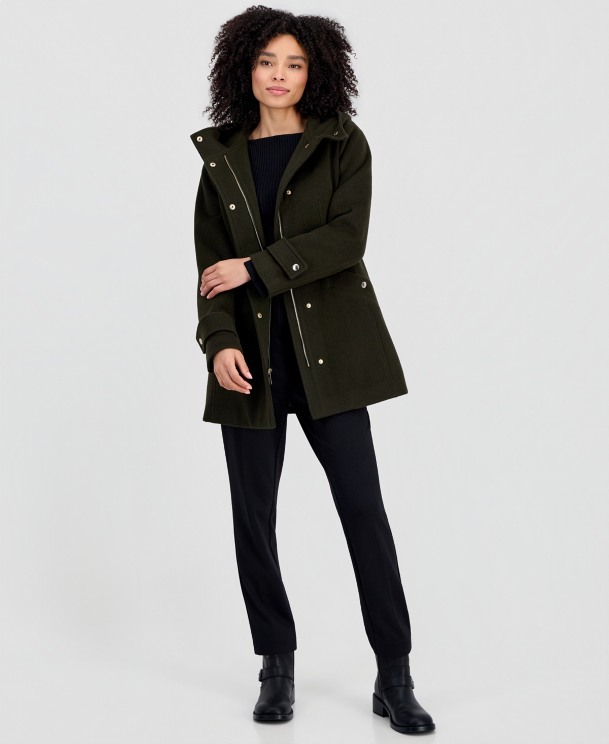 Click here for Michael Kors Petite Hooded Button-Front Wool-Blend... prices