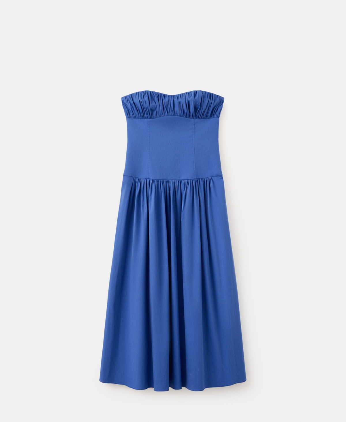 Click here for Mango Womens Ruched Strapless Dress - Blue prices