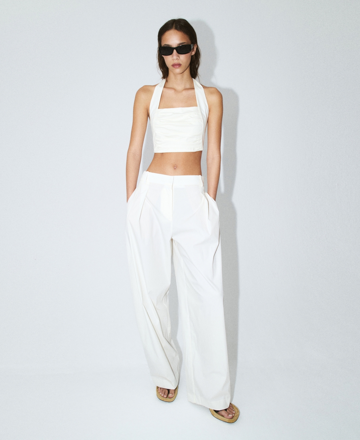 Click here for Mango Womens Straight Mid-Rise Pants - White prices