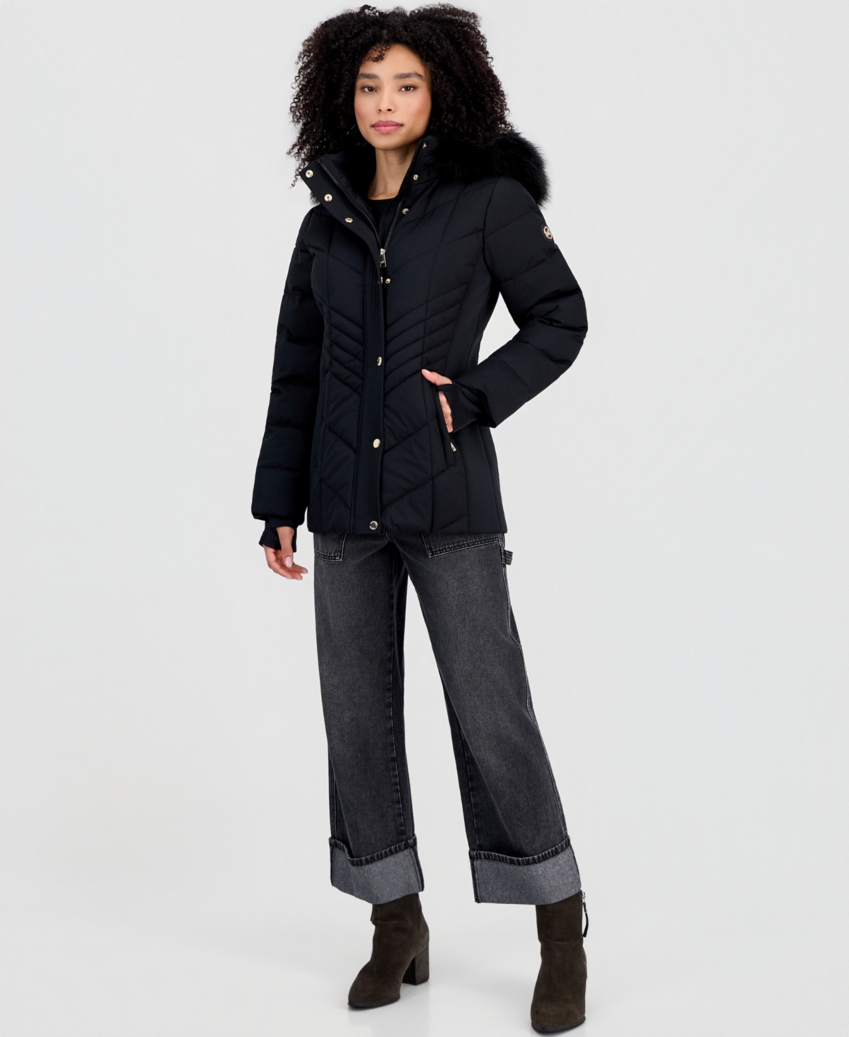 Click here for Michael Michael Kors Womens Faux-Fur-Trim Hooded P... prices