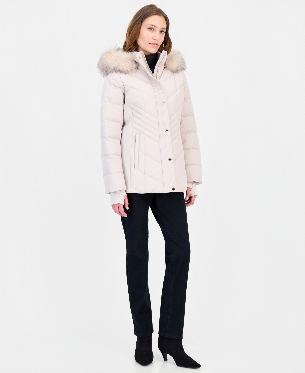 Click here for Michael Michael Kors Womens Faux-Fur-Trim Hooded P... prices