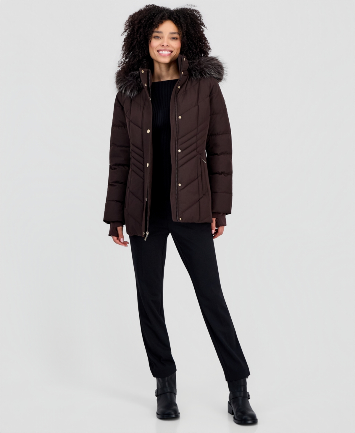 Click here for Michael Michael Kors Womens Faux-Fur-Trim Hooded P... prices