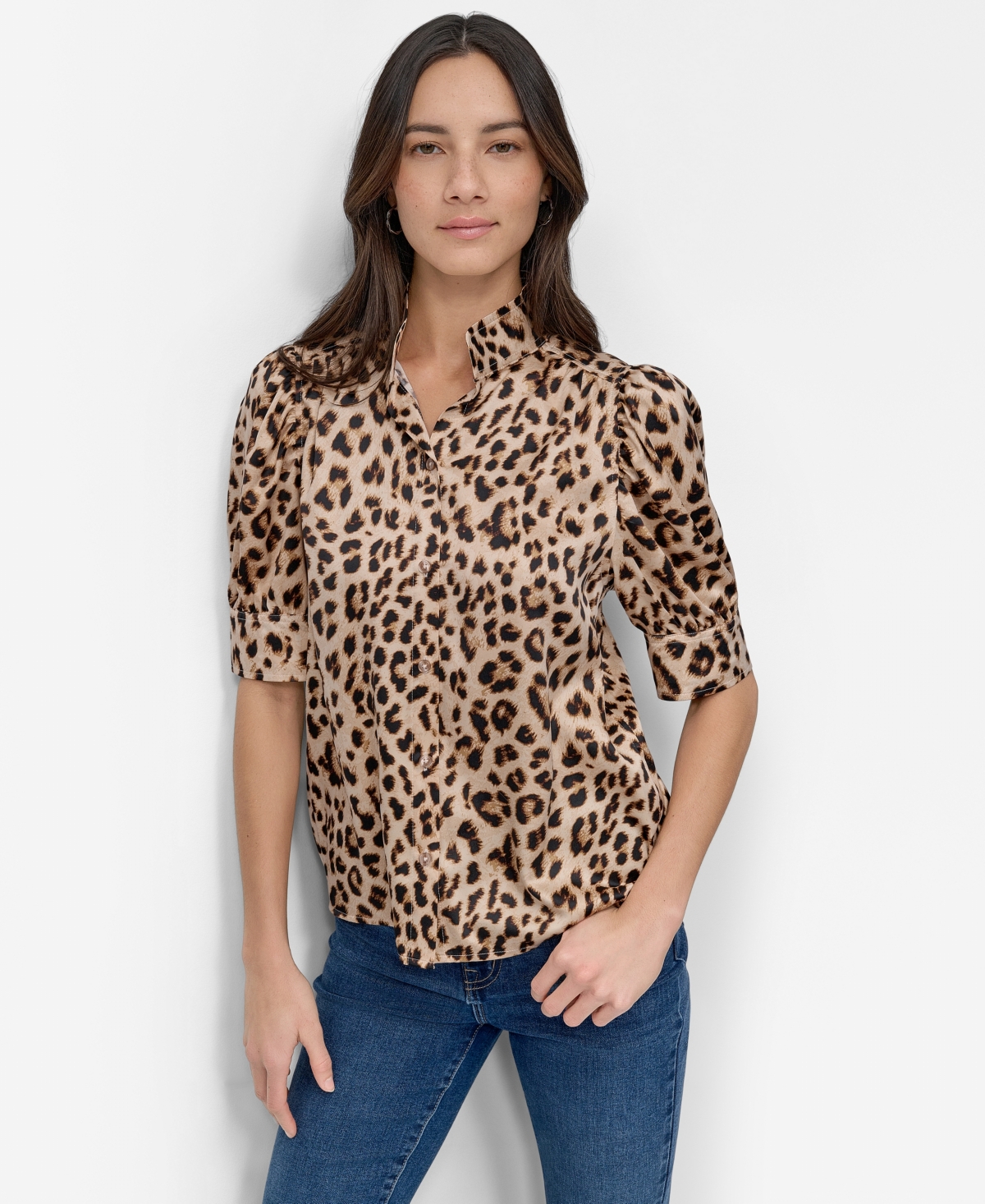 Click here for Dkny Jeans Petite Cotton Puff-Sleeve Button-Front... prices