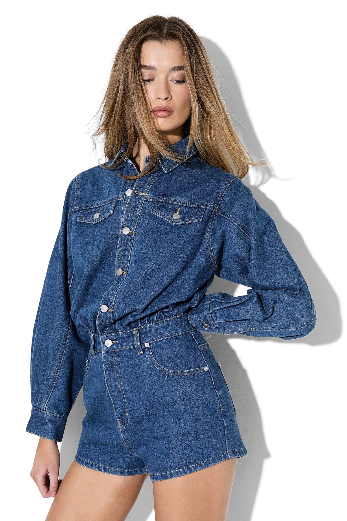 Click here for MissPap Womens Structured Shoulder Denim Playsuit... prices