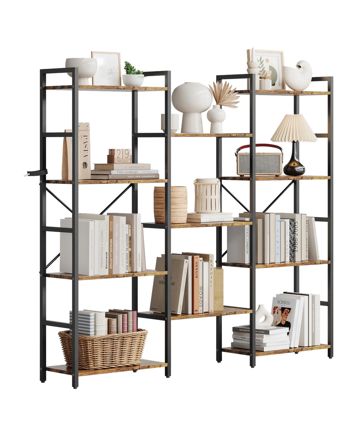 Click here for gaomon Industrial Triple Wide 4-Tier Bookshelf - 1... prices