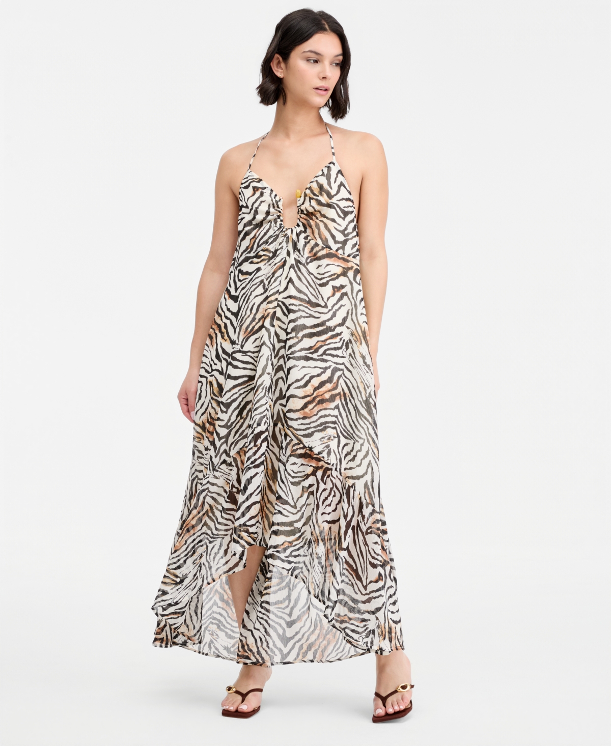 Click here for Bar Iii Womens Zebra Print Chiffon Halter High-Low... prices