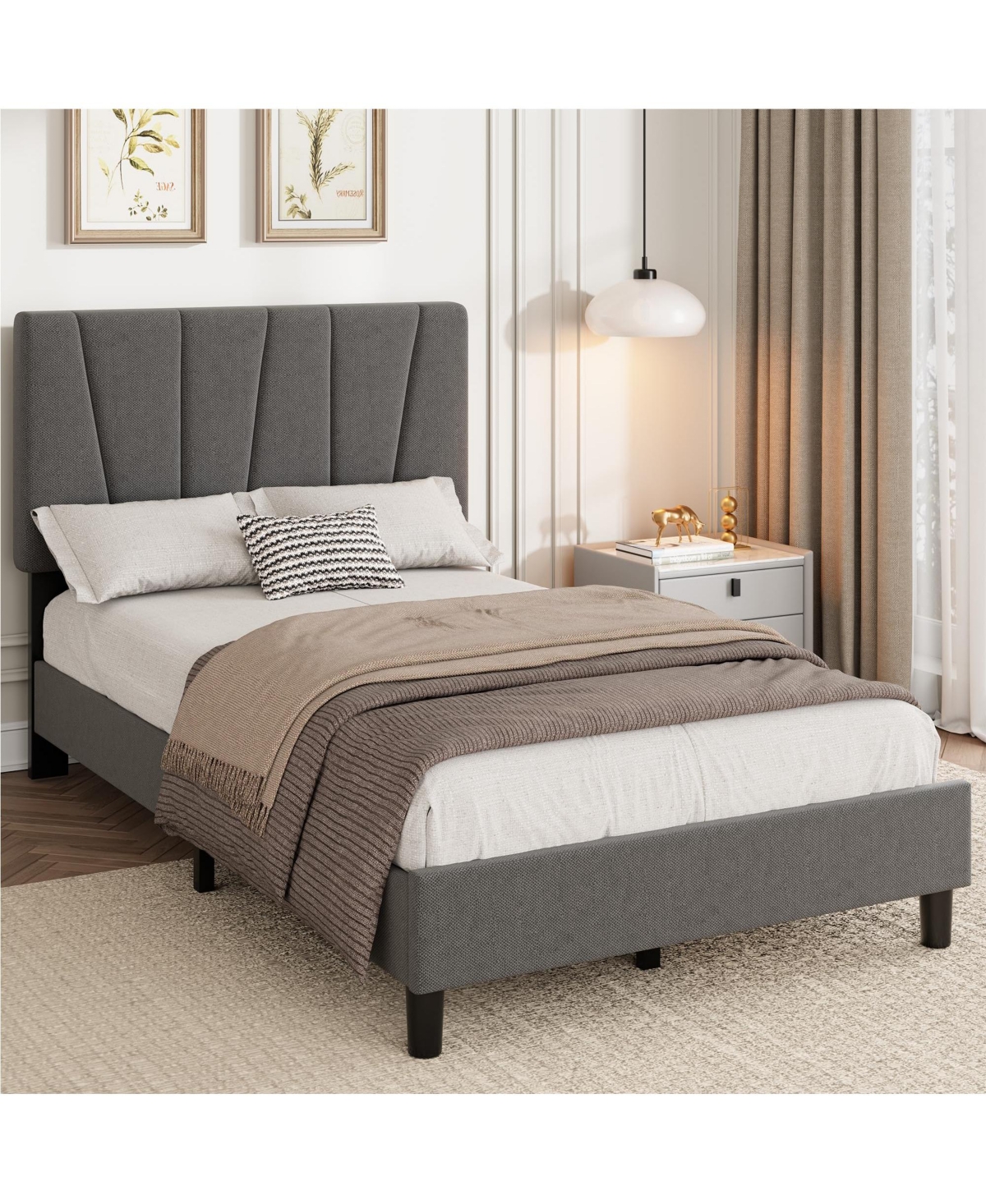 Click here for homfan Linen Upholstered Platform Bed Frame with 3... prices
