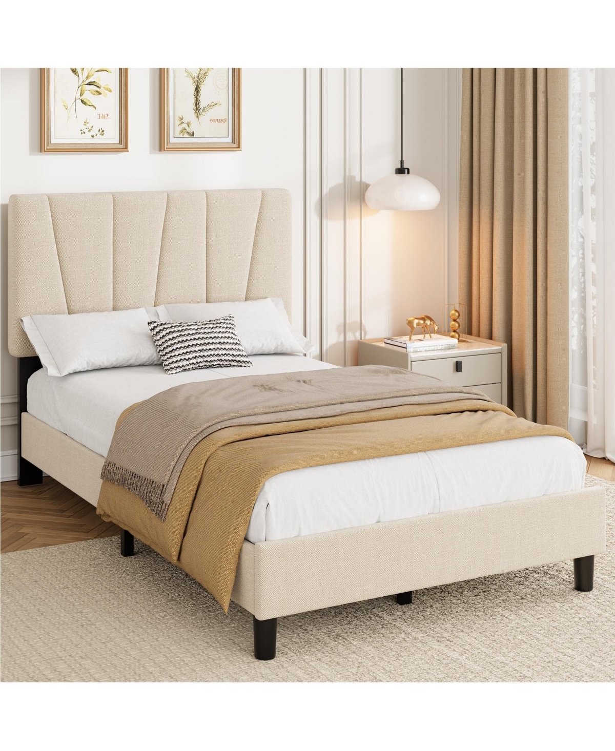 Click here for homfan Linen Upholstered Platform Bed Frame with 3... prices