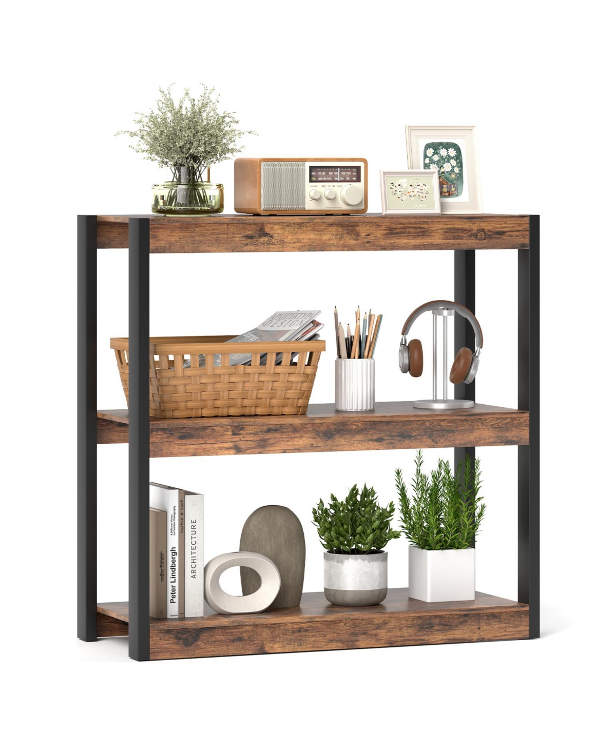 Click here for Gymax 3 Tier Bookshelf Wooden Bookcase with Dual A... prices