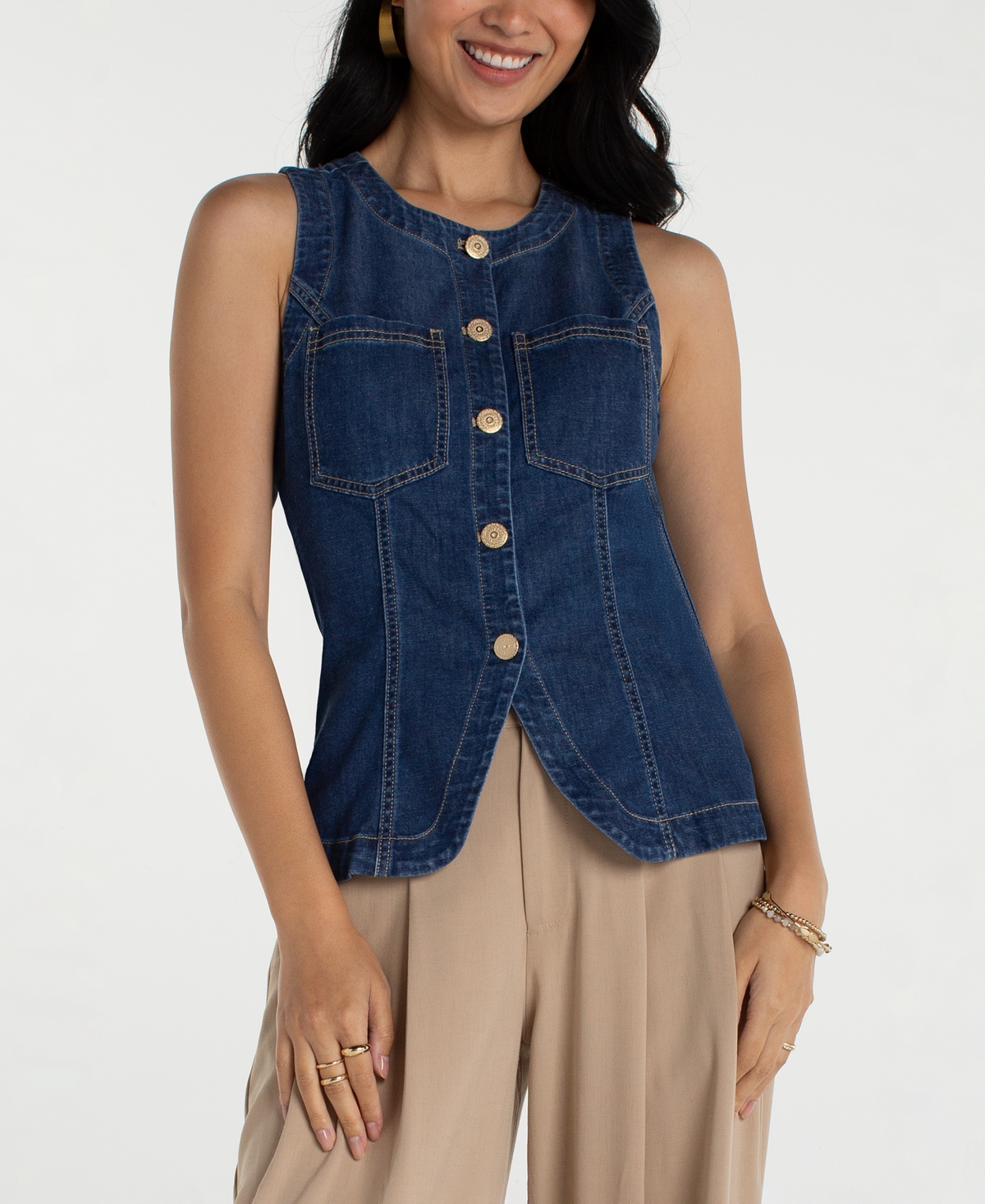 Click here for Liverpool Los Angeles Petite Crewneck Button-Down... prices