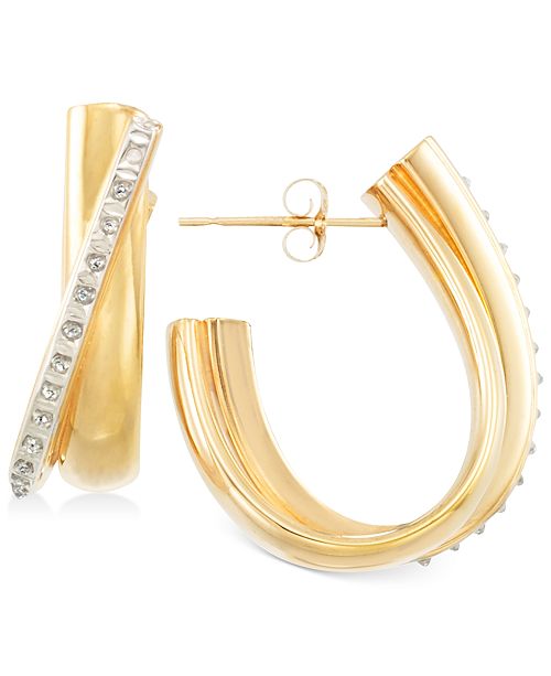 Signature Diamonds Diagonal J-Hoop Earrings in 14k Gold over Resin Core ...