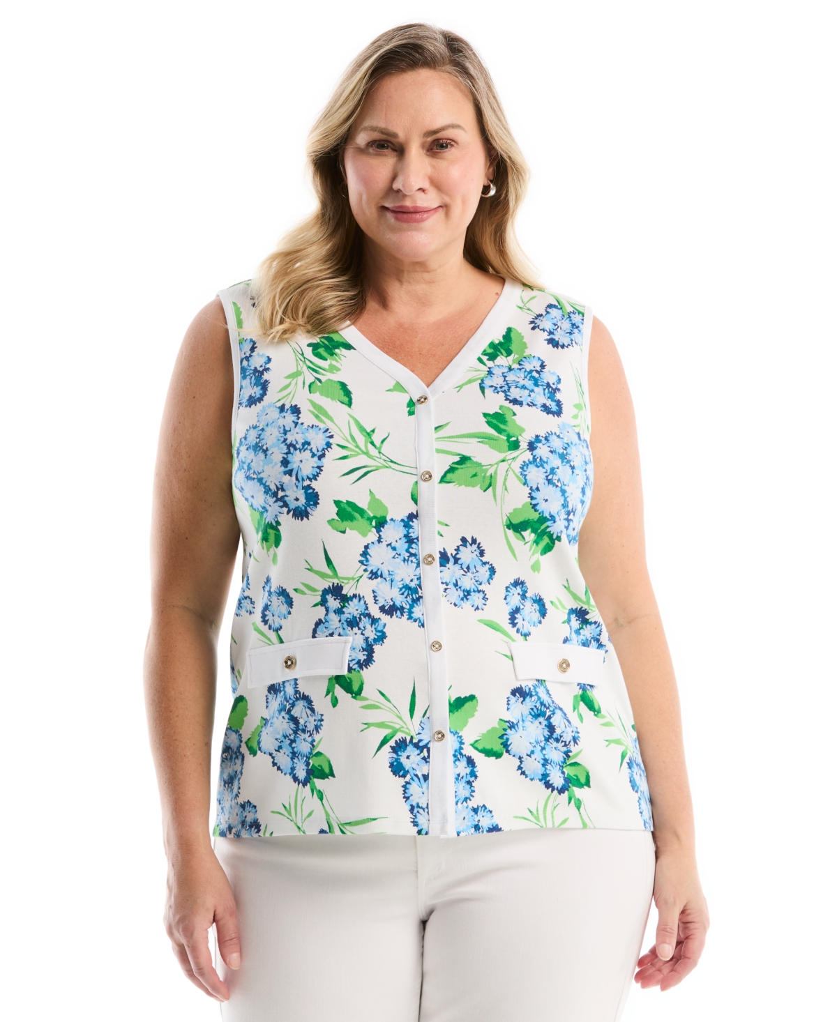 Click here for Rafaella Plus Size Pom Floral Print Button Front S... prices