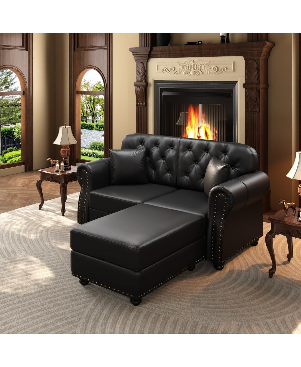 Click here for Maison Boucle 63 Faux Leather Loveseat and Ottoman... prices