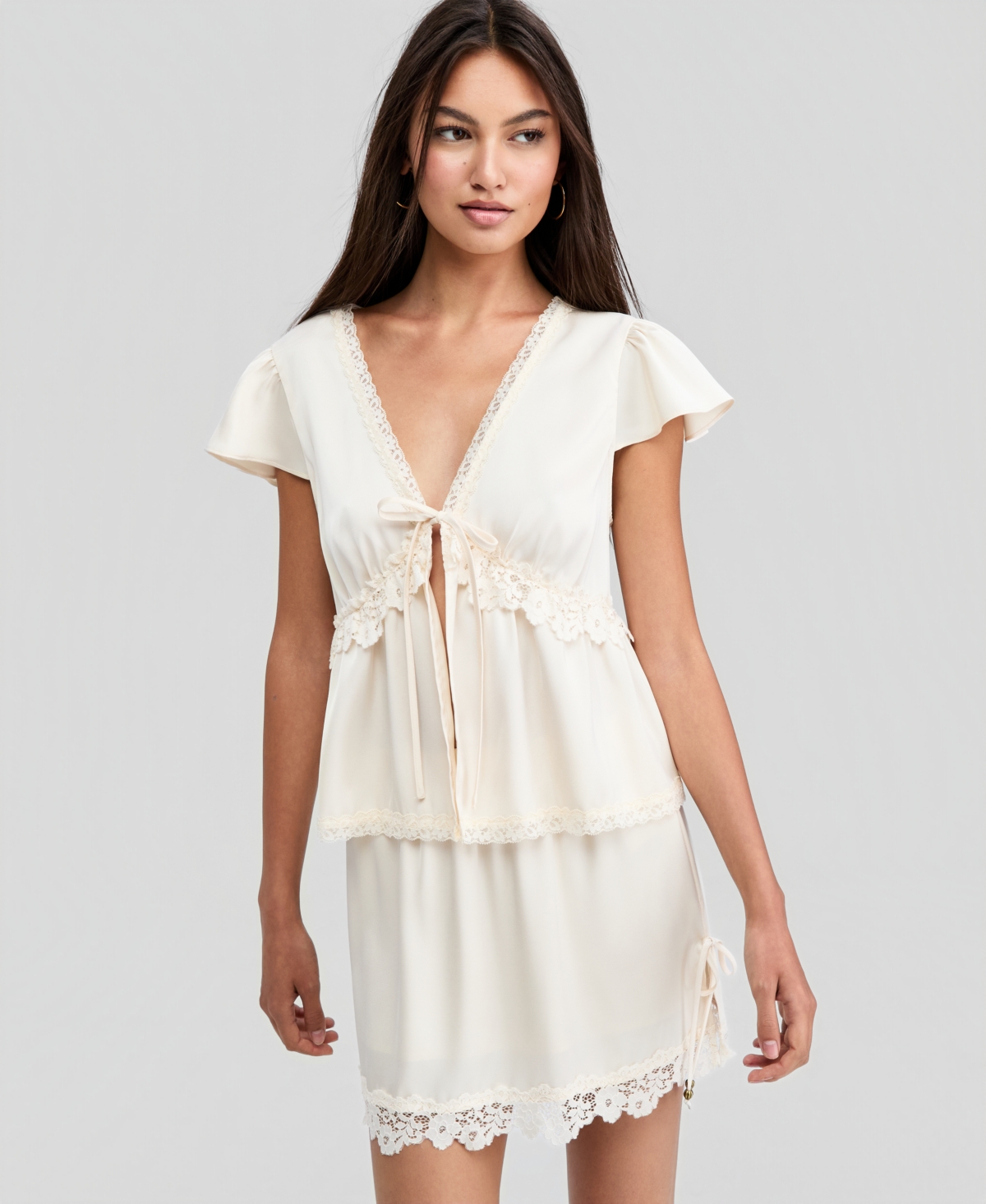 Click here for And Now This Womens Satin Lace Peplum-Hem Top  Mac... prices