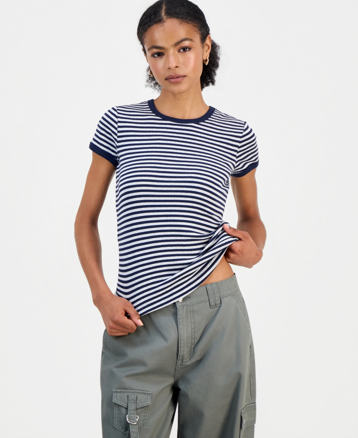 Click here for Just Polly Juniors Striped Ringer T-Shirt - Heathe... prices