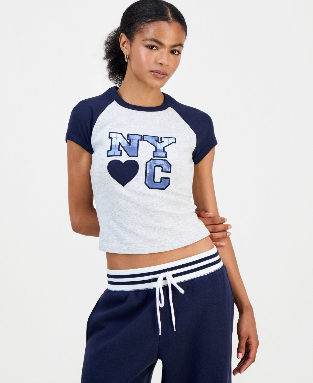 Click here for Just Polly Juniors Raglan Short-Sleeve Tee - H Gre... prices