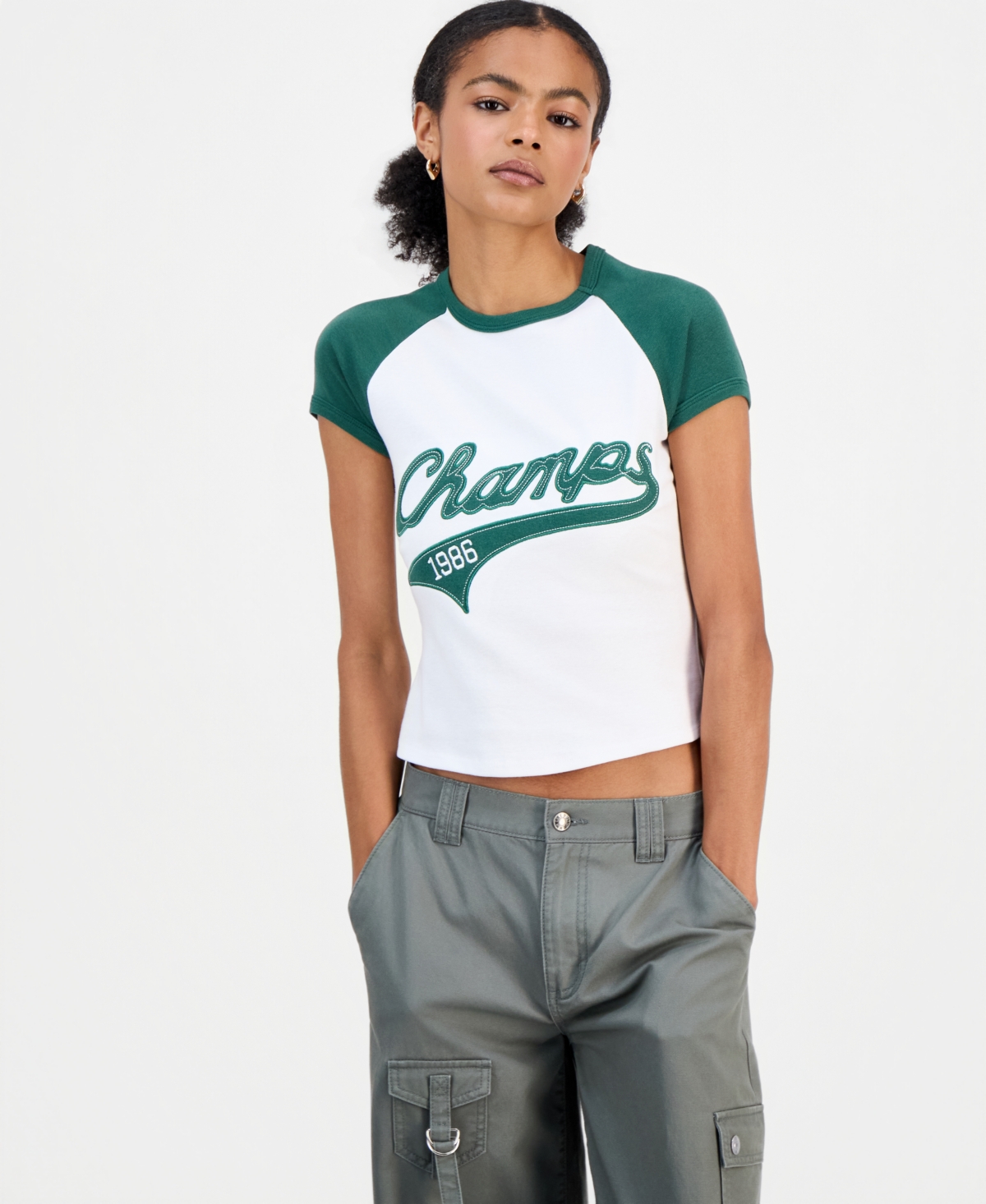 Click here for Just Polly Juniors Raglan Short-Sleeve Tee - White... prices