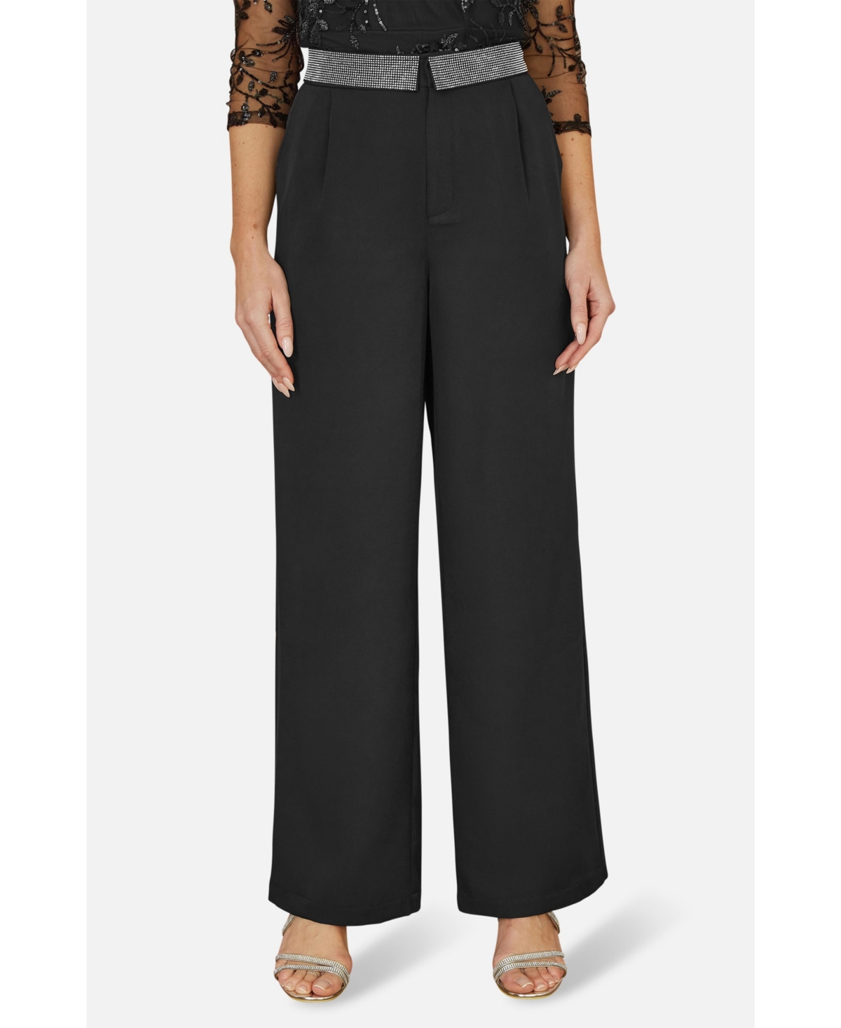 Click here for Yumi Womens Diamante Waistband Wide Leg Trousers -... prices