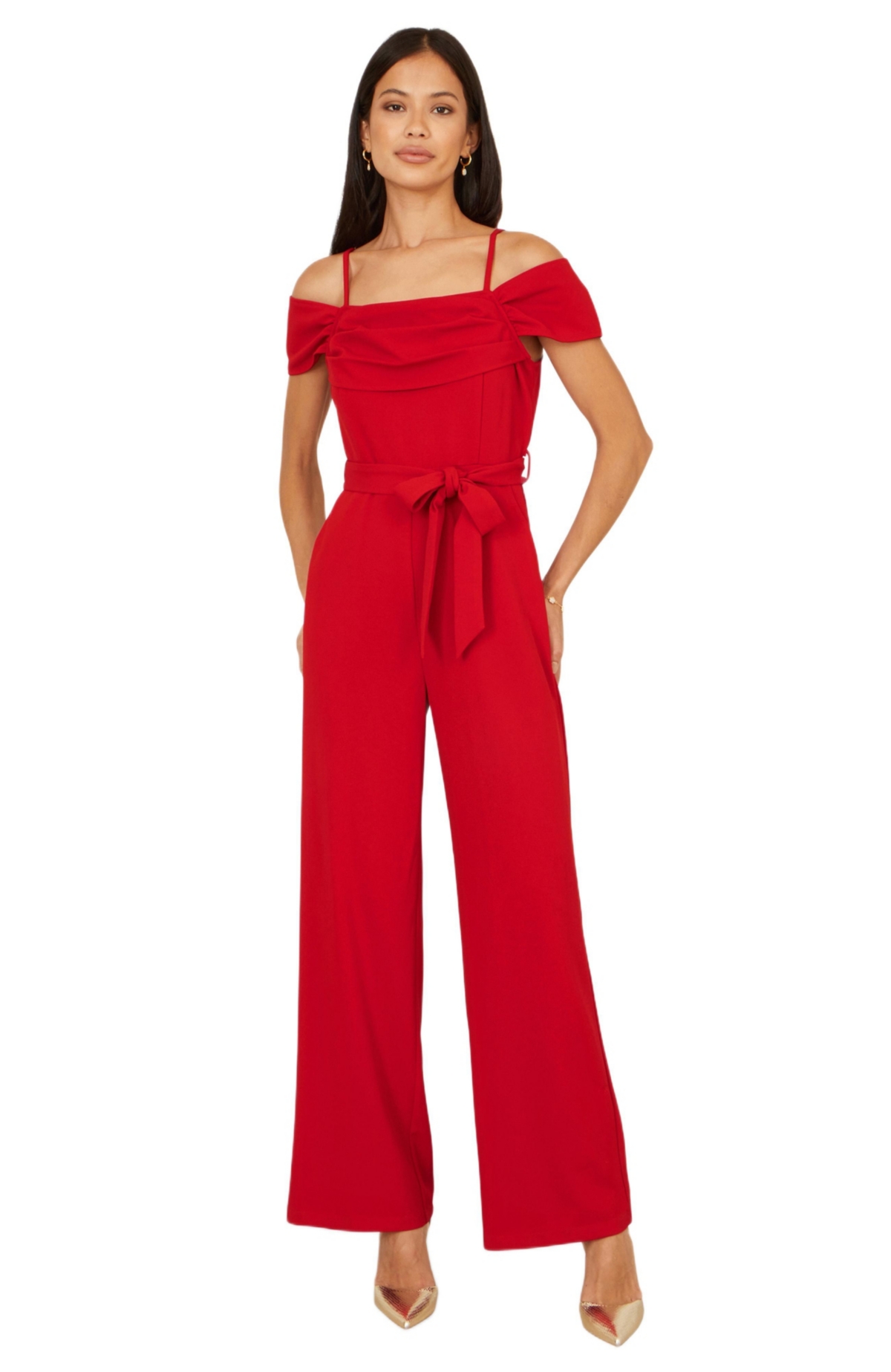 Click here for Yumi Womens Draped Bardot Wide-Leg Self-Tie Jumpsu... prices